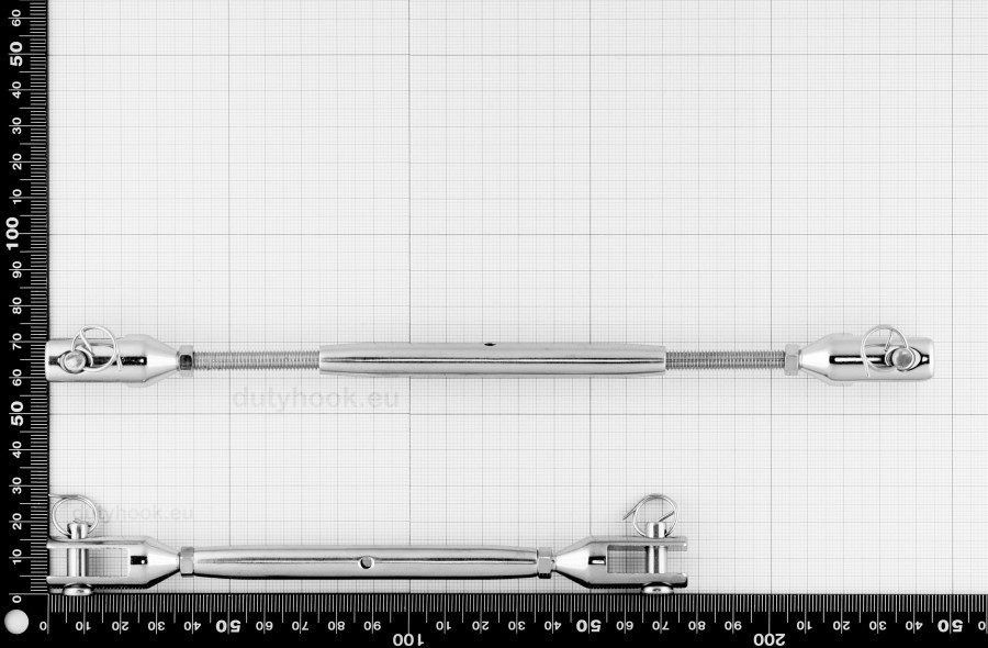 M6 Turnbuckle with Two Forks, milled, stainless steel AISI 316 marine grade